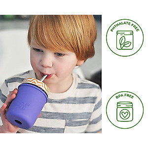 Long Safer Rounded End Stainless Steel Metal Straws for Large Cups, Tall Glasses, or Quart Mason Jars (4 Pack + Cleaning Brush + Bag)