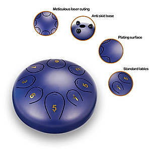 Steel Tongue Drum 6 Inch 8 Note Percussion Instrument Lotus Hand Pan Drum with Drum Mallets Carry Bag， musical education, gifts, mental rehabilitation and yoga meditation (Blue)