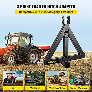 Mophorn 3 Point Trailer Hitch Heavy Duty 2In Receiver Hitch Category 1 33In Hitch Attachments Tow Hitch Drawbar Adapter Black (Heavy Duty Trailer Hitch)