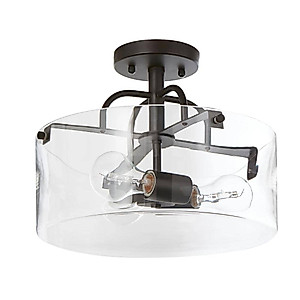 3-Light Bronze Semi-Flush Mount with Clear Glass Shade