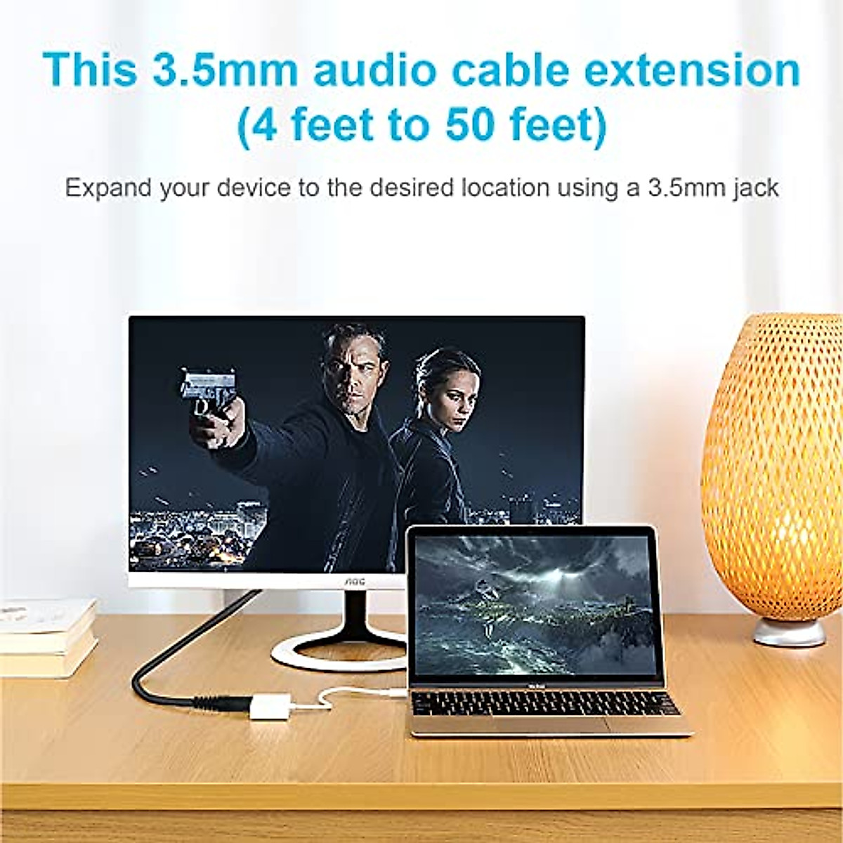 DCEZAEIN Headphone Extension Cable 3ft, Male to Female 3.5mm Audio Cable Compatible with iPhone iPad Tablet Media Players, Hi-Fi Sound Gold Plated Jack Headphone Jack Extender