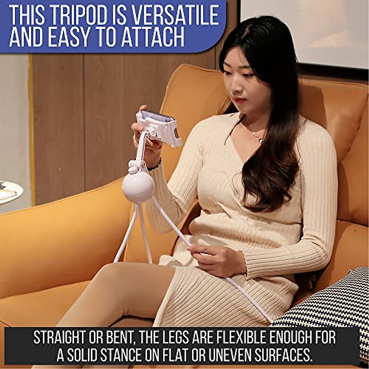 Flexible Cell Phone Holder/Stand for Bed - Hands Free iPhone and Android Phone Stand Holder - Bendable Tripod with Rotating Tablet/Mobile Phone Holder for Filming, Reading or Watching Videos
