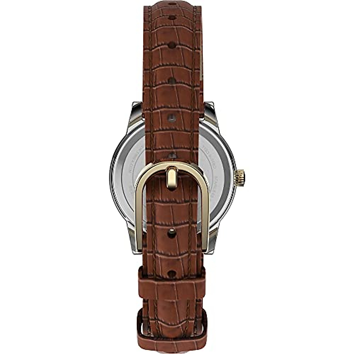 Timex Women's Essex Avenue 25mm Watch – Two-Tone Case White Dial with Brown Leather Strap