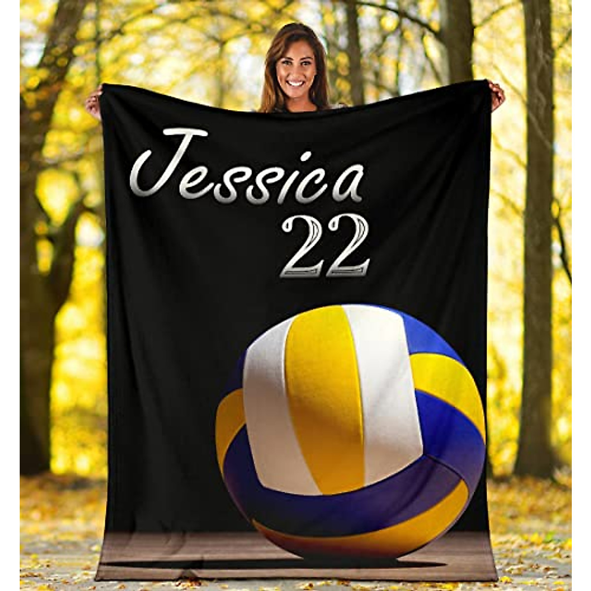 OhaPrints Custom Volleyball Black Volleyball Ball Lover Gift Personalized Name Number Soft Sherpa Throw Blankets Cozy Fuzzy Fleece Throws for Tv Sofa Couch Comfy Fluffy Blanket 30X40 50X60 60X80