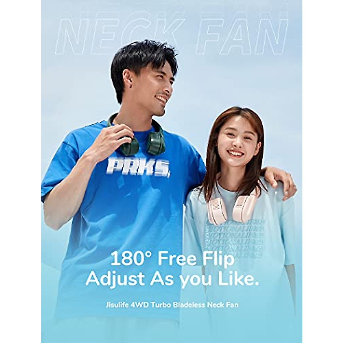 JISULIFE Personal Neck Fan, Bladeless Neck Fan Rechargeable with 4000mAh Battery Operated Neck Fan, 180° Adjustable Wrap-Around Blowing Neck Friendly for Indoor Outdoor-Dark Green