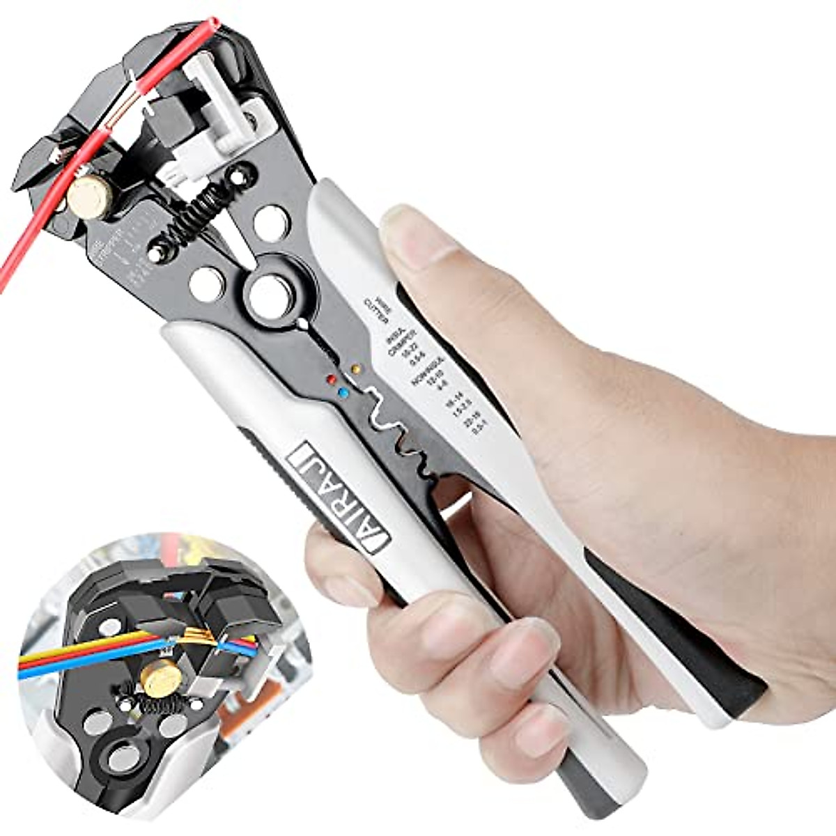 AIRAJ PRO Self Adjusting Wire Stripper,3 in 1 Heavy Duty Wire Cutter Stripper Crimper Tool,Universal Wire Stripping Cutting for 10-24 AWG Wire Cutter for Electrical Cable Cutting,Crimping Tool