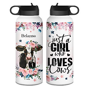 winorax Cow Water Bottle Personalized Cows Sports Stainless Steel Insulated Sport Bottles 32oz 18oz 12oz Birthday Christmas Customized Gifts For Animal Lover Women Girls Custom Name