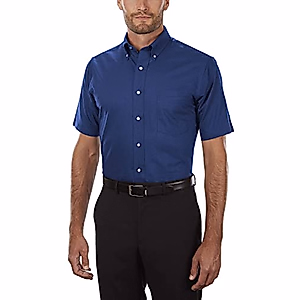 Van Heusen Men's Short Sleeve Oxford Dress Shirt, English Blue, X-Large
