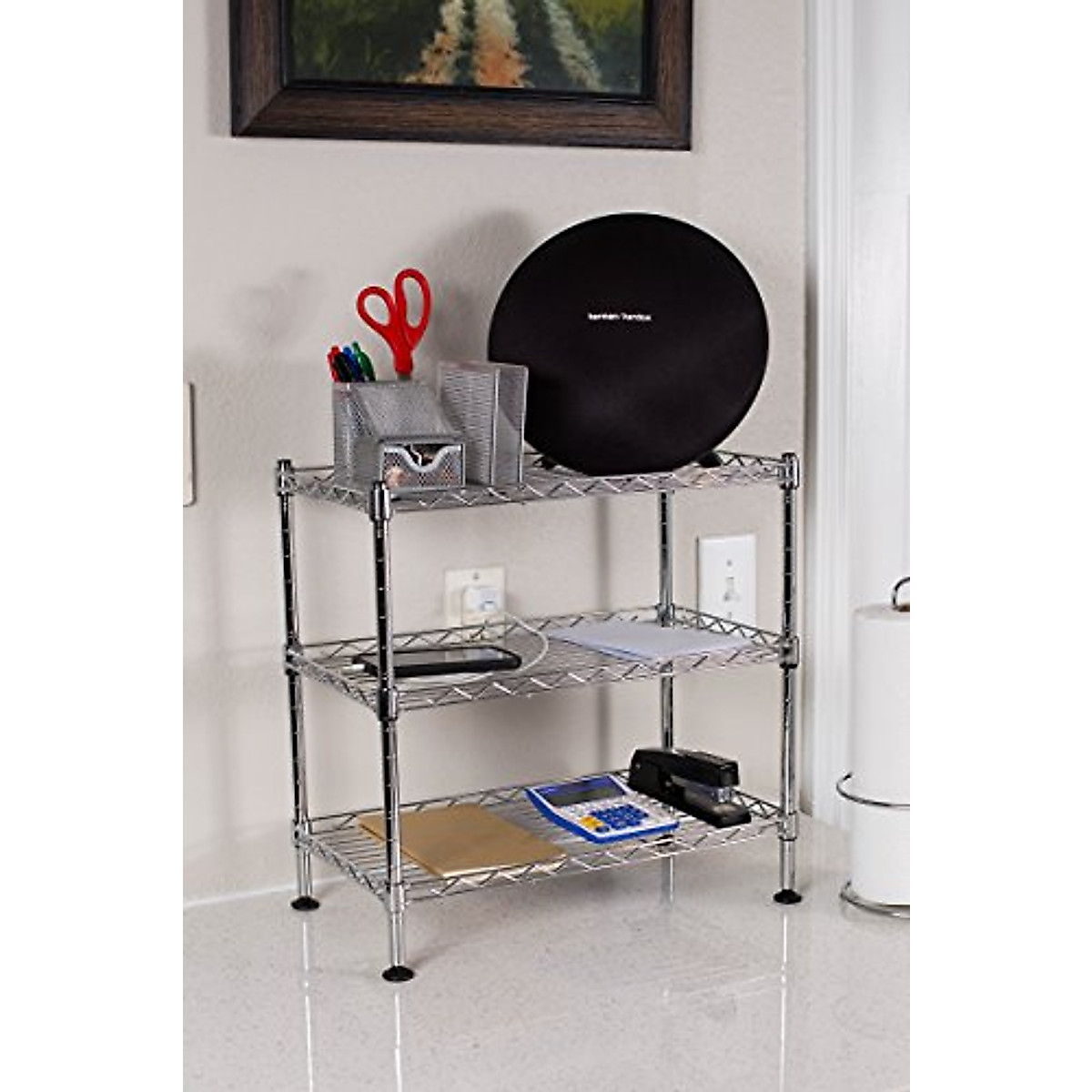 Internet's Best 3-Tier Mini Wire Utility Shelving - Chrome - Shelf - Adjustable Rack Unit - Kitchen Bathroom Pantry Laundry Storage - Under The Sink Organization - Organize Your Cabinets - SPI