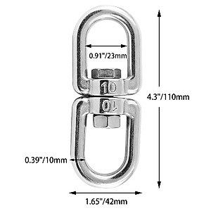 Bonsicoky Heavy Duty M10 304 Stainless Steel Swing Swivel, 360 Degree Rotational Device Hanging Accessory for Web Tree Swing, Hammock Chair, Aerial Yoga, Climbing Rope, Hold Up to 2000LB