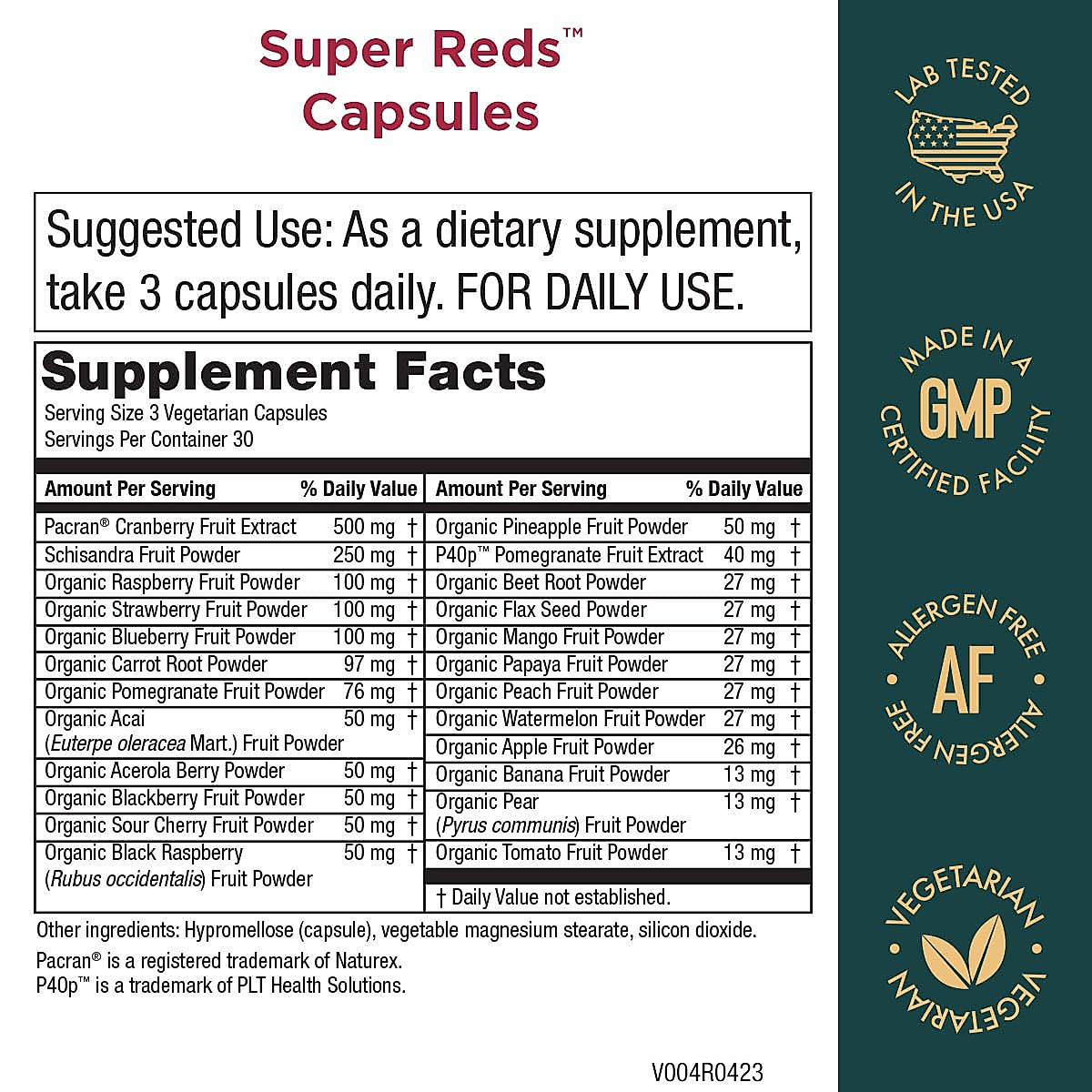 Purity Products Super Reds Capsules Formula (20+ Organic Super Fruits and Berries) Certified Organic Phytonutrients - 90 Capsules