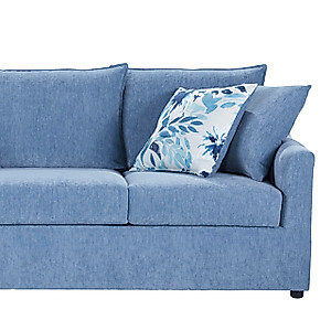 New Classic Furniture Sylvie Polyester 3-Seater Sofa Couch with 4 Accent Pillows, Blue Slate
