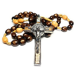 ESNOY OVERSIZED Made in Italy Rosary Blessed by Pope Francis Vatican Rome Holy Father Medal Cross Saint Benedict Patron Saint of Students Honor Veterans US Army solders Addiction Dependence (Brown)