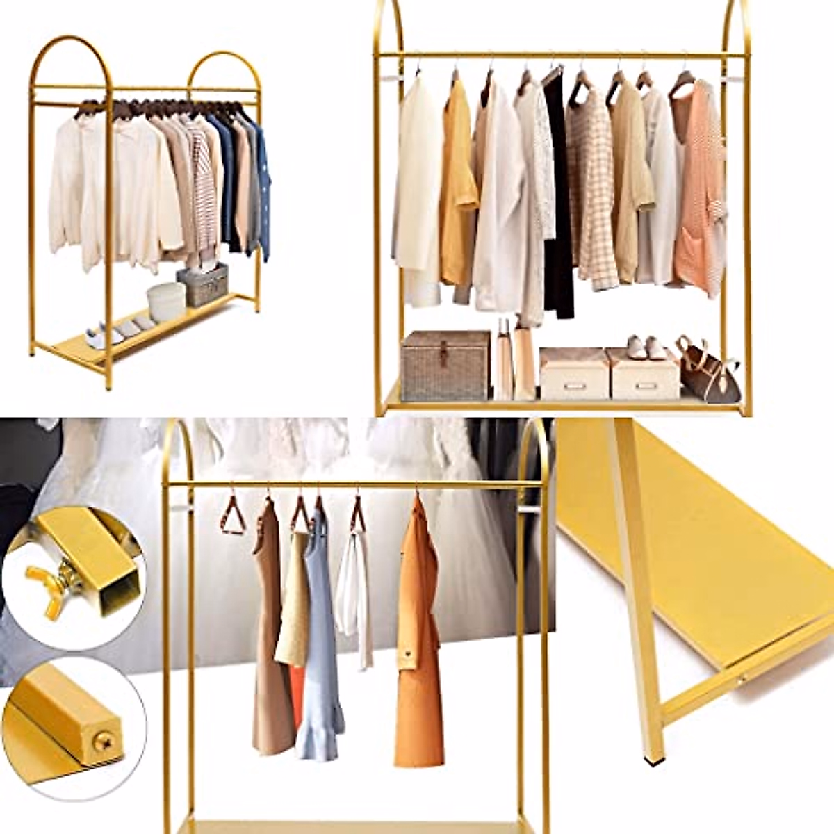 kunghei 60" Double Rod Clothes Rack Shelves, Boutiques Retail Display Gold Clothing Rack Floor Standing Garment Rack Wedding Dress Rack Heavy Duty