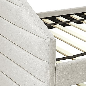 Eafurn Upholstered Daybed with Twin Size Trundle Bed and Wooden Slatted, Modern Linen Upholstered Full Size Day Bed Tufted SofaDaybed Frame and A Trundle, No Box Spring Needed, Furniture for Bedroom