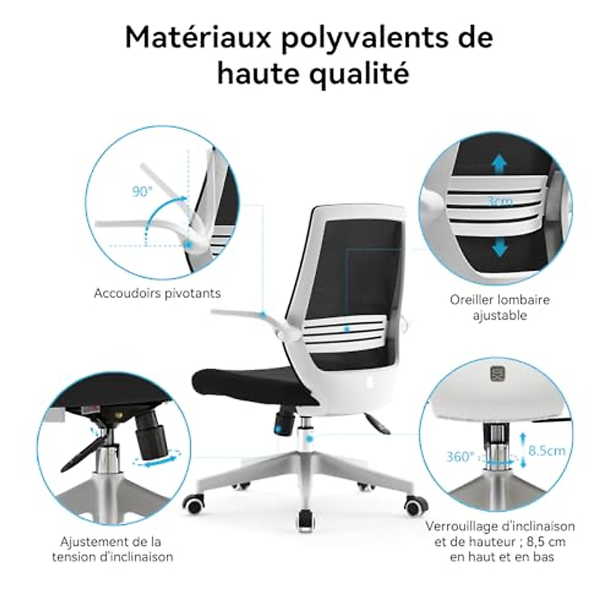 SIHOO Ergonomic Office Chair, Swivel Desk Chair Height Adjustable Mesh Back Computer Chair with Lumbar Support, 90° Flip-up Armrest (Black)