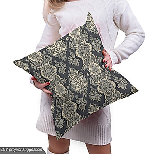 Ambesonne Damask Fabric by The Yard, Victorian Style Baroque Classic Pattern with Ornamental Floral Leaves Image, Decorative Fabric for Upholstery and Home Accents, Charcoal Grey Cream