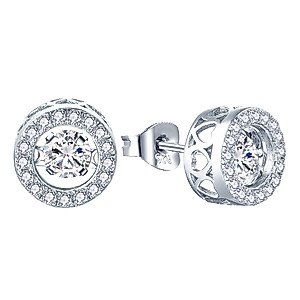 YL Round Halo Earrings Sterling Silver Dancing Diamond Solitaire Stud Earrings Cubic Zirconia Jewelry for Women