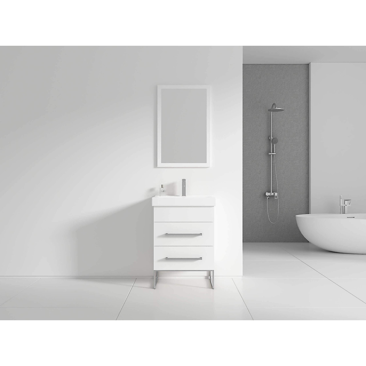 Fine Fixtures - Modern White 24" Bathroom Vanity Set,Chrome Hardware, vitreous China Sink Top