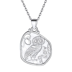 FOCALOOK Athena and her Owl,Goddess of Wisdom,Mark of Athena,Greek Coins,Greek Mythology Sterling Silver Coin Pendant Necklace