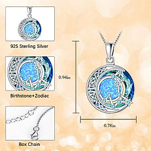 TOUPOP Pisces Necklaces for Women White Gold S925 Sterling Silver Zodiac Constellation Pendant Necklace with Aquamarine March Birthstone Pisces Zodiac Sign Birthday Jewelry for Wife Girlfriend