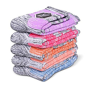 FEIDEER Hiking Socks Walking Socks For Women, 5 Pairs Outdoor Recreation Socks Moisture Wicking Crew Socks (Purple/Red/Pink/Orange/Blue)