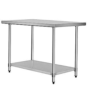 Giantex 30"x 48" Stainless Steel Work Table with Shelf Commercial Kitchen Food Prep Table Adjustable Height and Feet