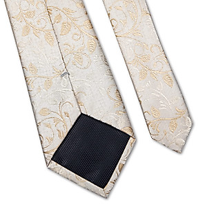 DiBanGu Champagne Gold Necktie and Pocket Square Cufflinks Champagne Floral Tie Set for Men Wedding Party