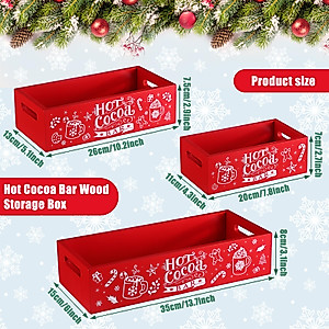 Sliner 3 Pcs Christmas Hot Cocoa Bar Wood Storage Box Rustic Farmhouse Wooden Storage Bins Decorative Wooden Basket Bins Xmas Wood Crate Organizer for Kitchen Office Bathroom Laundry Farmhouse Gift