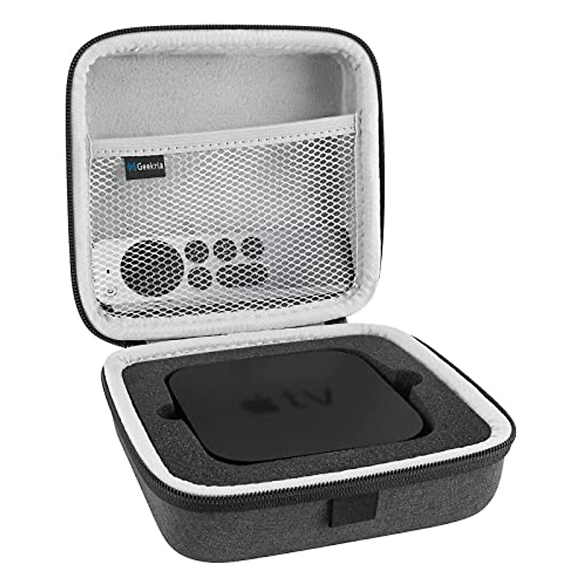 Geekria Shield Case Compatible with 2021 Appl TV 4K (32GB / 64GB) Case, Replacement Hard Shell Travel Carrying Bag with Room for Remote Controllers and Accessories (Grey)