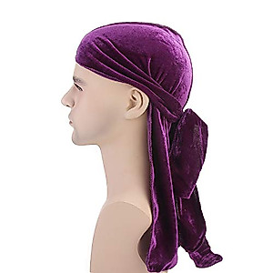 KINGREE Velvet Durag Cap Straps Headwraps with Long Tail and Wide Straps