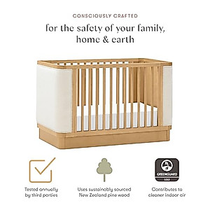 Babyletto Bondi Boucle 4-in-1 Convertible Crib with Toddler Bed Conversion Kit in Honey with Ivory Boucle, Greenguard Gold Certified