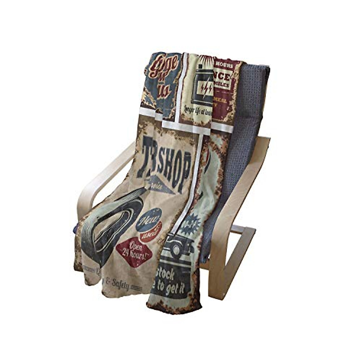 Lunarable 1950s Throw Blanket, Vintage Car Signs Automobile Advertising Repair Vehicle Garage Classics Servicing, Flannel Fleece Accent Piece Soft Couch Cover for Adults, 70" x 90", Burgundy