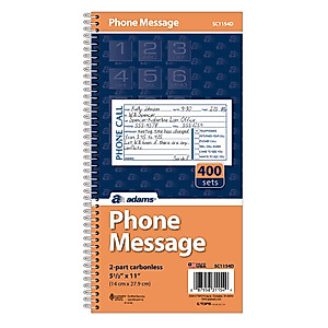 Adams Phone Message Book, Carbonless Duplicate, 5.50 x 11 Inches, 4 Sets per Page, 400 Sets per Book (SC1154D)