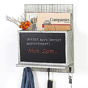 Wall Mounted Chalkboard, Mail Sorter Organizer with Key Hooks, Rustic Key Holder Letter Bills Magazine Organizer for Entryway Mudroom Hallway Office Garage