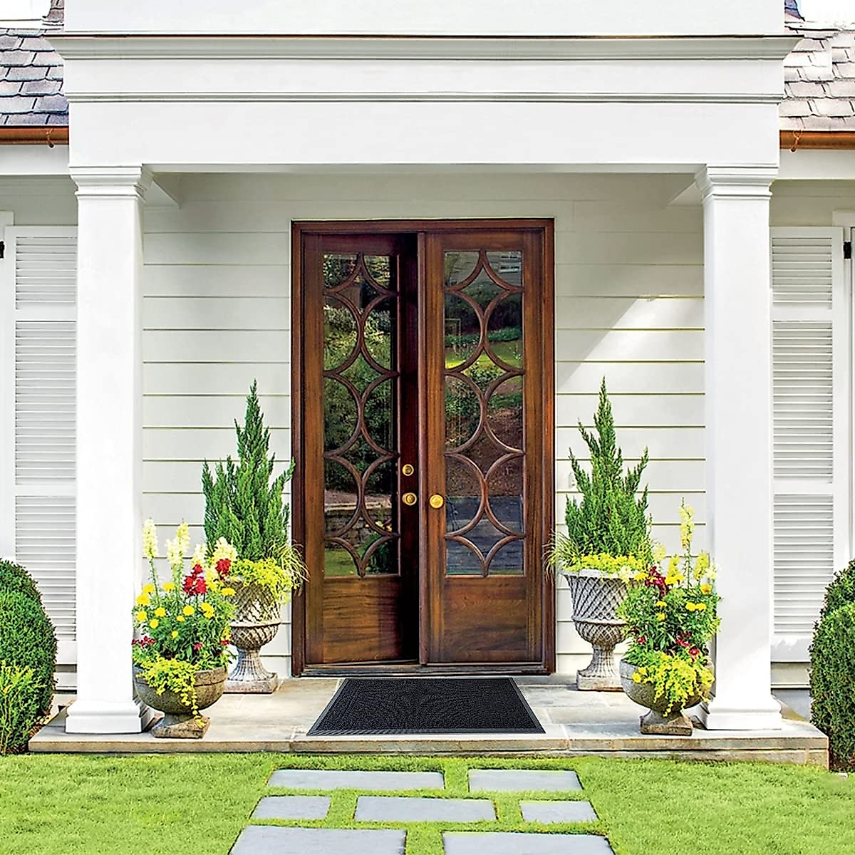 SNLSSTMKDGV Natural Rubber Outdoor Doormat with 'Home' Word Non Slip Ultra Absorbent Scratch Mud Door Mat for Front Door and Back Door, Garage, Garden, High Traffic Areas (Black, 17x29)