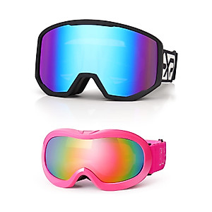 EXP VISION Ski Goggles Anti-Fog Child Snowboard Goggles with UV Protection, Over The Glasses Snow Goggles for Adult Kids