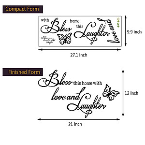 Wall Decal Wall Sticker Inspirational Quotes Bless This Home with Love and Laughter Wall Decal Wall Stickers for Bedroom Living Room Nursey Classroom Home Decor.