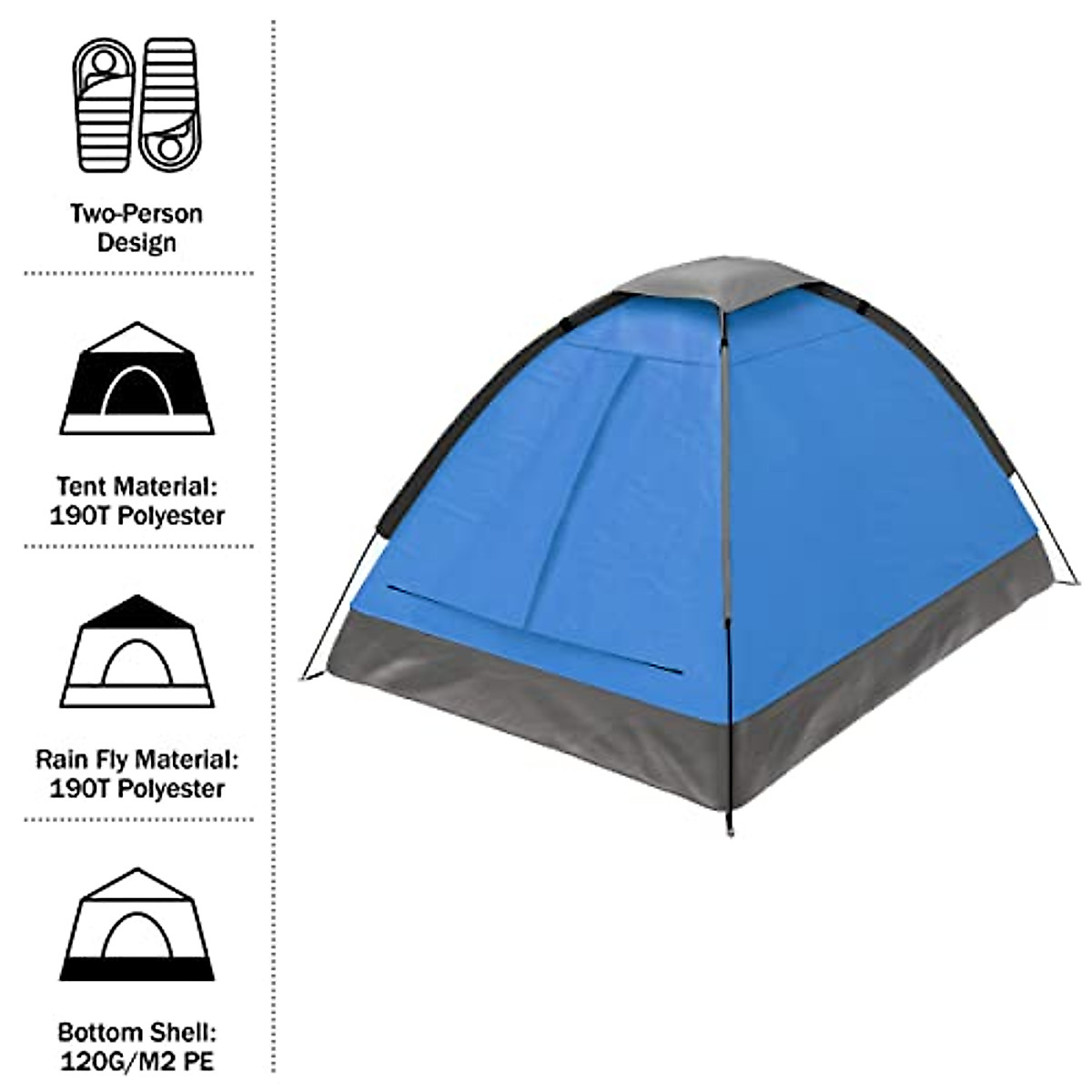 2 Person Tent – Rain Fly & Carrying Bag – Lightweight Dome Tents for Kids or Adults – Camping, Backpacking, and Hiking Gear by Wakeman Outdoors