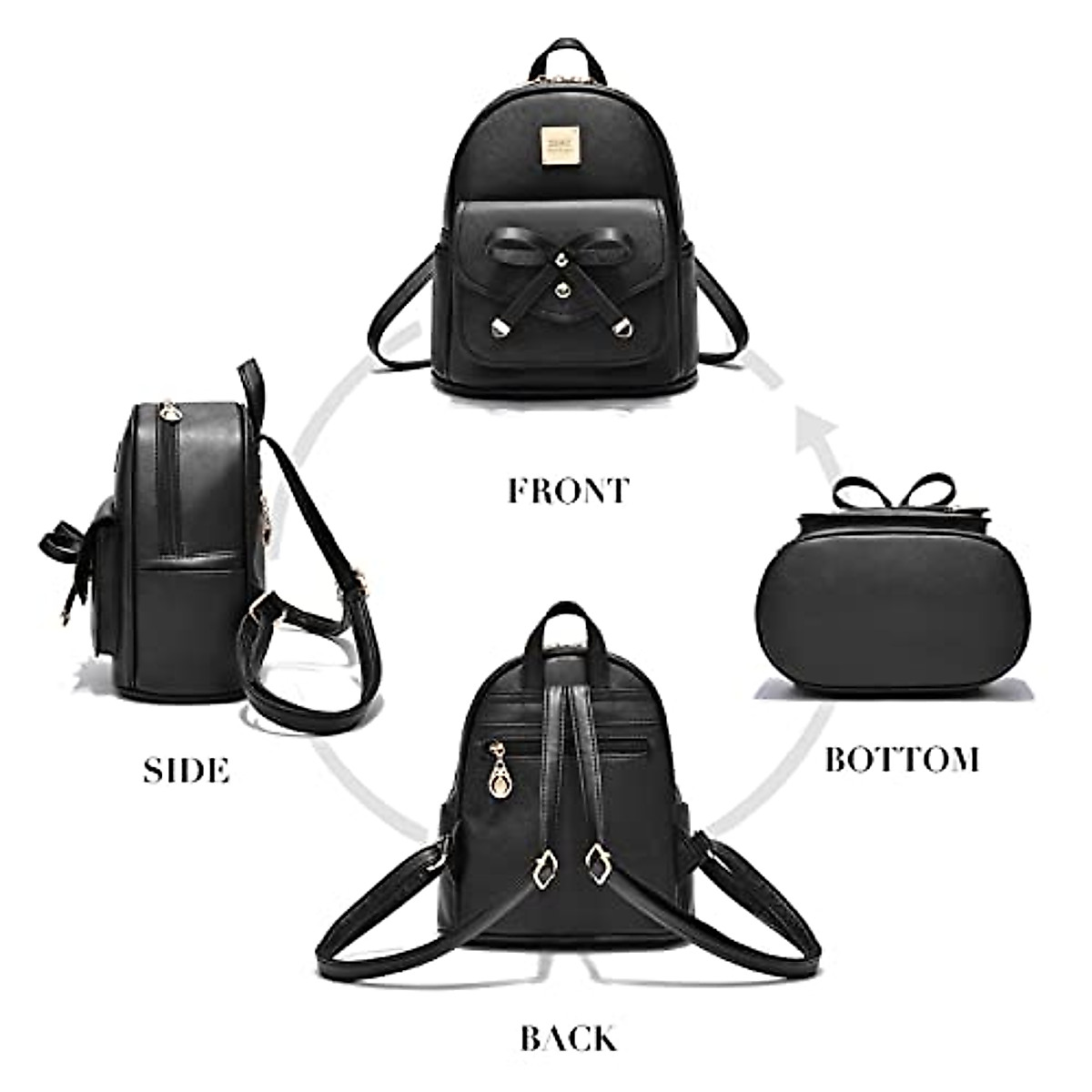 ZGWJ Girls Mini Leather Backpack Purse Bowknot Small Backpack Cute Casual Travel Daypacks Shoulder Bags for Women Black