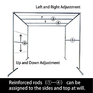 ZGGJZKV Outdoor Clothes Drying Rack with Adjustable Rods, 330Lbs Capacity Heavy Duty Laundry Drying Hanger, Household Floor Standing Clothing Airer with Windproof Hooks and Clips (70.9"×70.9"×63")