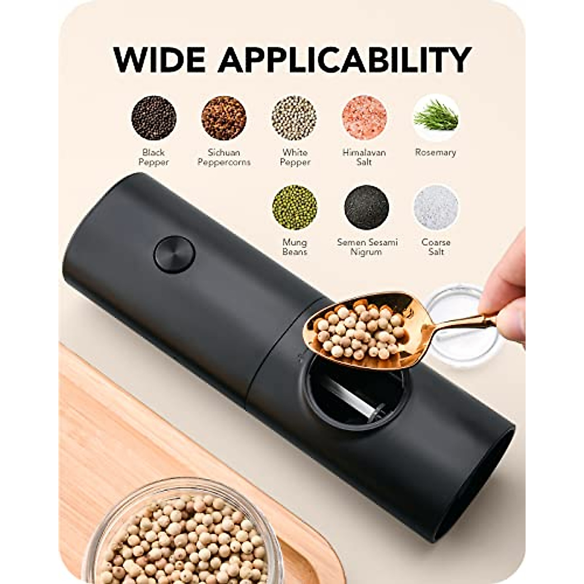 Sangcon Automatic Salt and Pepper Grinder Set, Battery Operated Black Pepper Grinder(without Battery), Kitchen Gadget with White Led Light, Adjustable Coarseness, One-handed Operation, 2 Pack