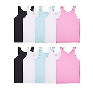 Fruit of the Loom Girls' Undershirts (Camis & Tanks), Tank-10 Pack-Assorted, Medium