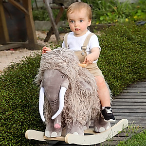 labebe - Plush Rocking Horse, Mammoth Rocker, Stuffed Rocker Toy for Child 1-3 Year Old, Kid Ride On Toy Wooden, Rocking Animal for Infant/Toddler Girl&Boy, Nursery Birthday Gift