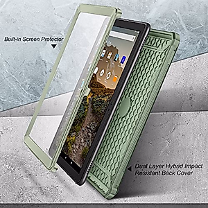 Fintie Case for Amazon Fire HD 10 & Fire HD 10 Plus (11th Generation, 2021 Release) - [Tuatara Rotating] Multi-Functional Grip Carry Stand Cover w/Built-in Screen Protector, Sage Green