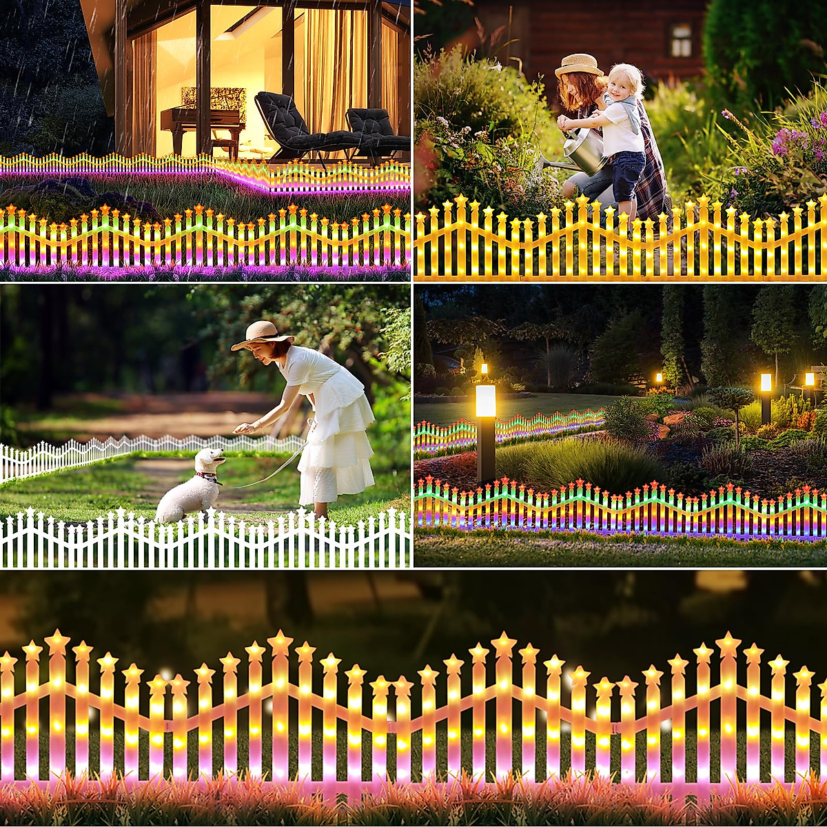 Garden Picket Fence Lights 8 Pack, 11 Modes Fence Lights with Remote,13.8 x 11 inch Christmas Tree Fence Lights Plug in,Plastic White Edgings Garden Picket Fence Lights for Landscape Patio Yard Xmas