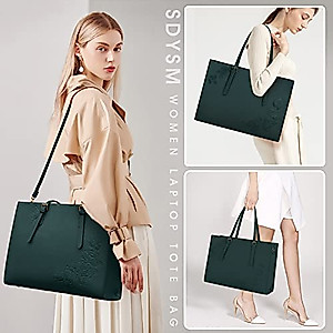 Laptop Bag for Women 15.6 Inch Laptop Tote Bag Leather Waterproof Work Bags Professional Business Office Computer Briefcase Large Capacity Shoulder Bag Dark Green