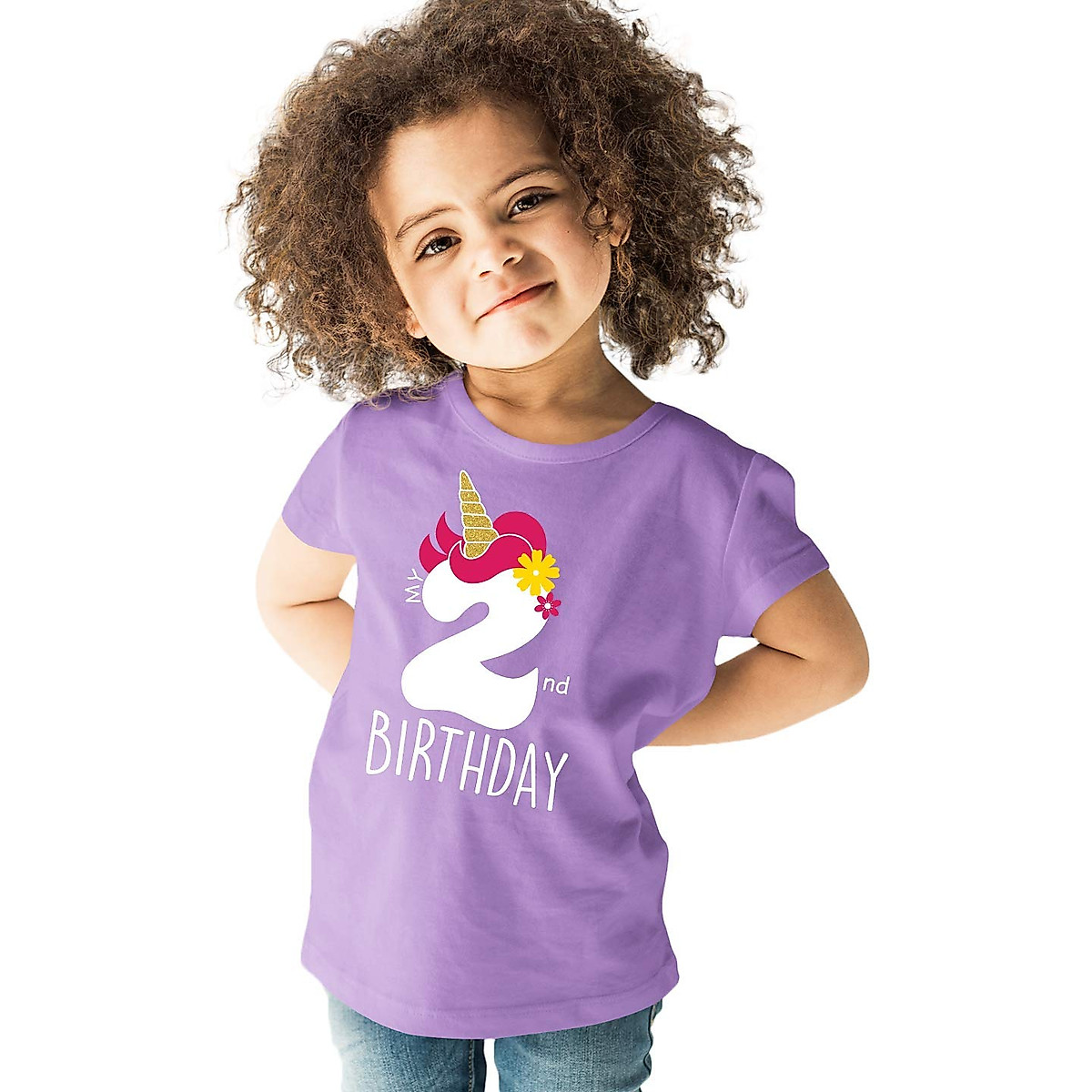 Unicorn 2nd Birthday Outfits for Toddler Girls Two Year Old 2 Shirt Girl Second (Purple, 2 Years)