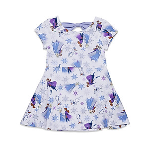 Disney Frozen Elsa Princess Anna Olaf Christmas Little Girls Skater Dress White/Purple 6X