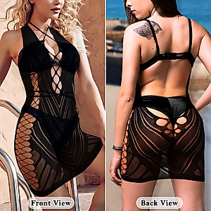 selizo 8 Pack Fishnet Dress for Women, Black Fish Net Lingerie Bodysuit Chemise Nighty Women's Mesh Lace Dress, One Size Fits All